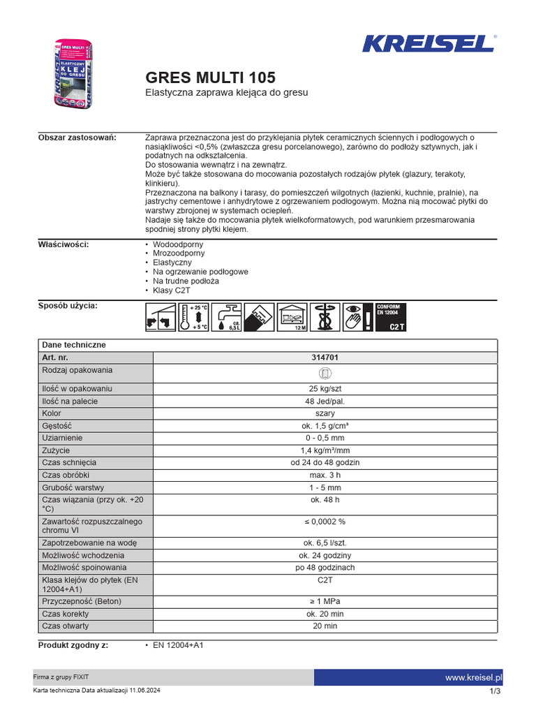 KT-GRES-MULTI-105-Elastyczna-zaprawa-klejąca-do-gresu-pl | PDF