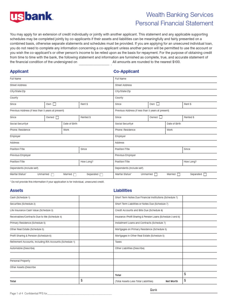 Personal Financial Statement Form | PDF | Credit | Finance & Money ...