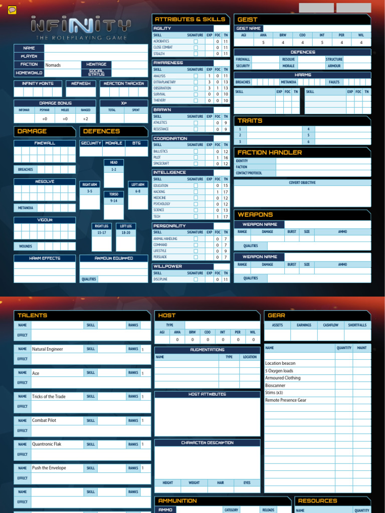 Infinity Premade Character - Nomad Remote Pilot | PDF