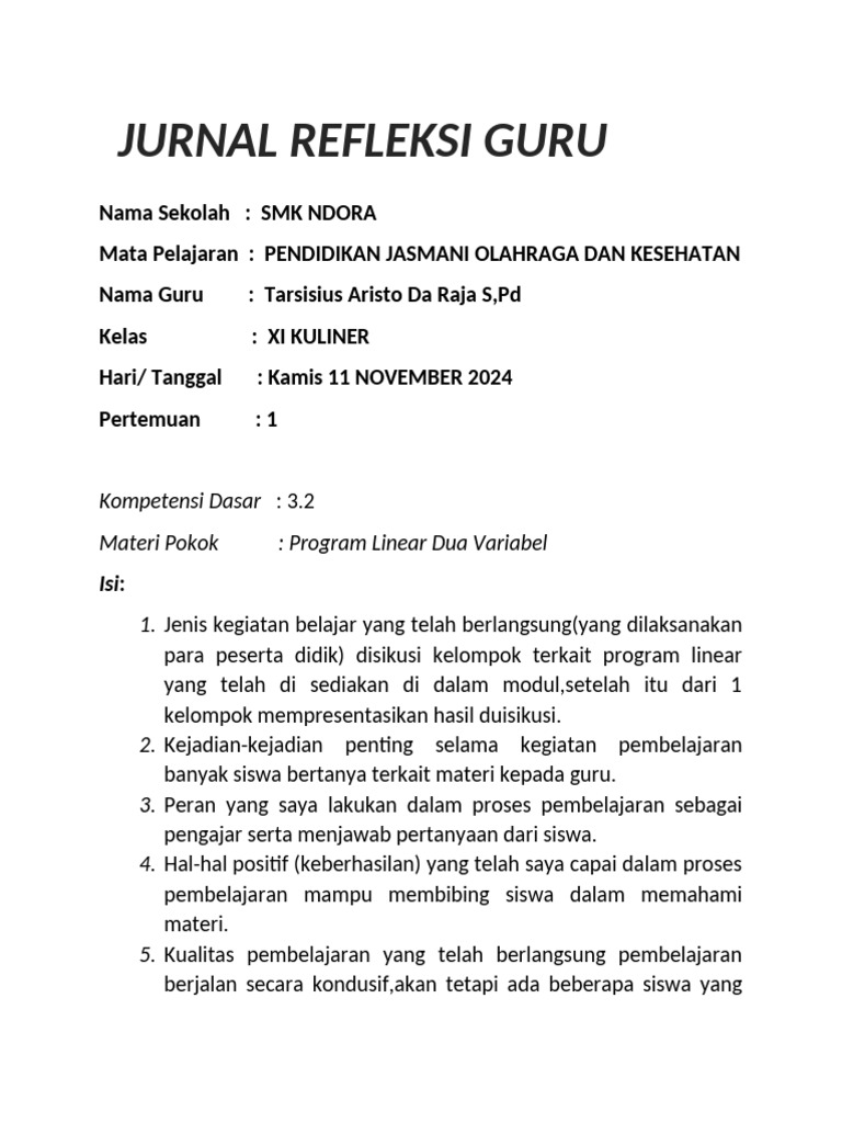 Jurnal Refleksi Guru | PDF