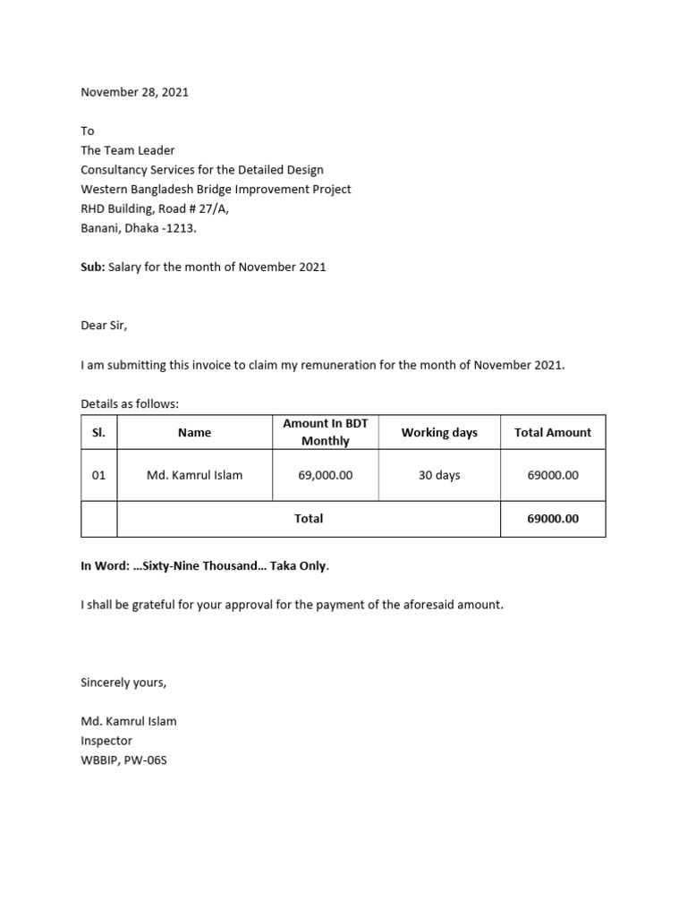 November 2021 Salary Invoice Submission | PDF