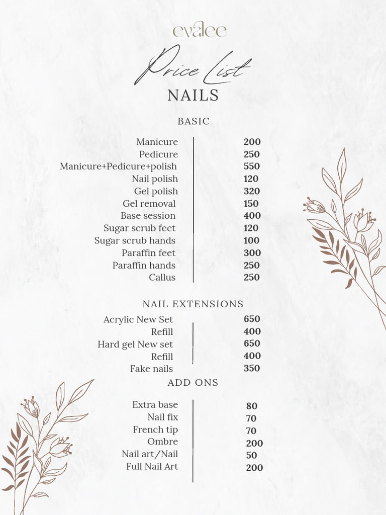Evalee Services + Price List | PDF | Beauty | Human Appearance