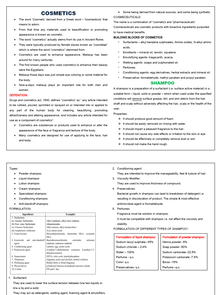 History and Formulation of Cosmetics | PDF | Shampoo | Cosmetics