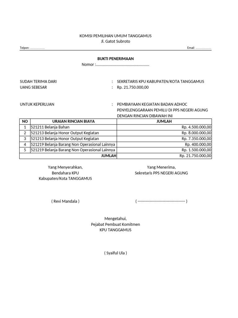 Bukti Penerimaan PTL - April | PDF