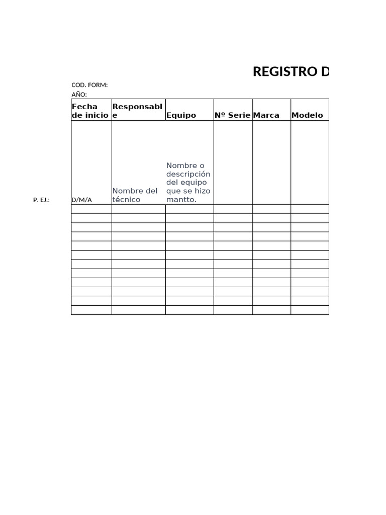 FORMATO_MANTTO. EQUIPOS | PDF