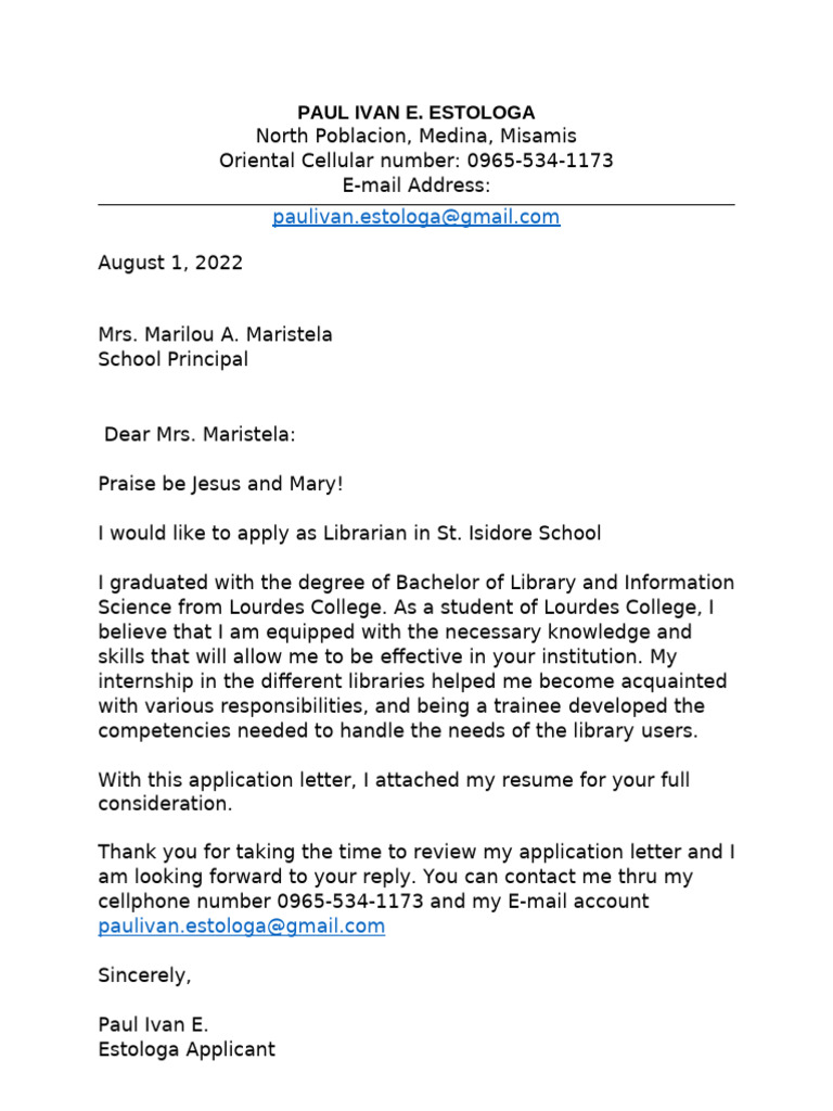 Application for Librarian Position | PDF