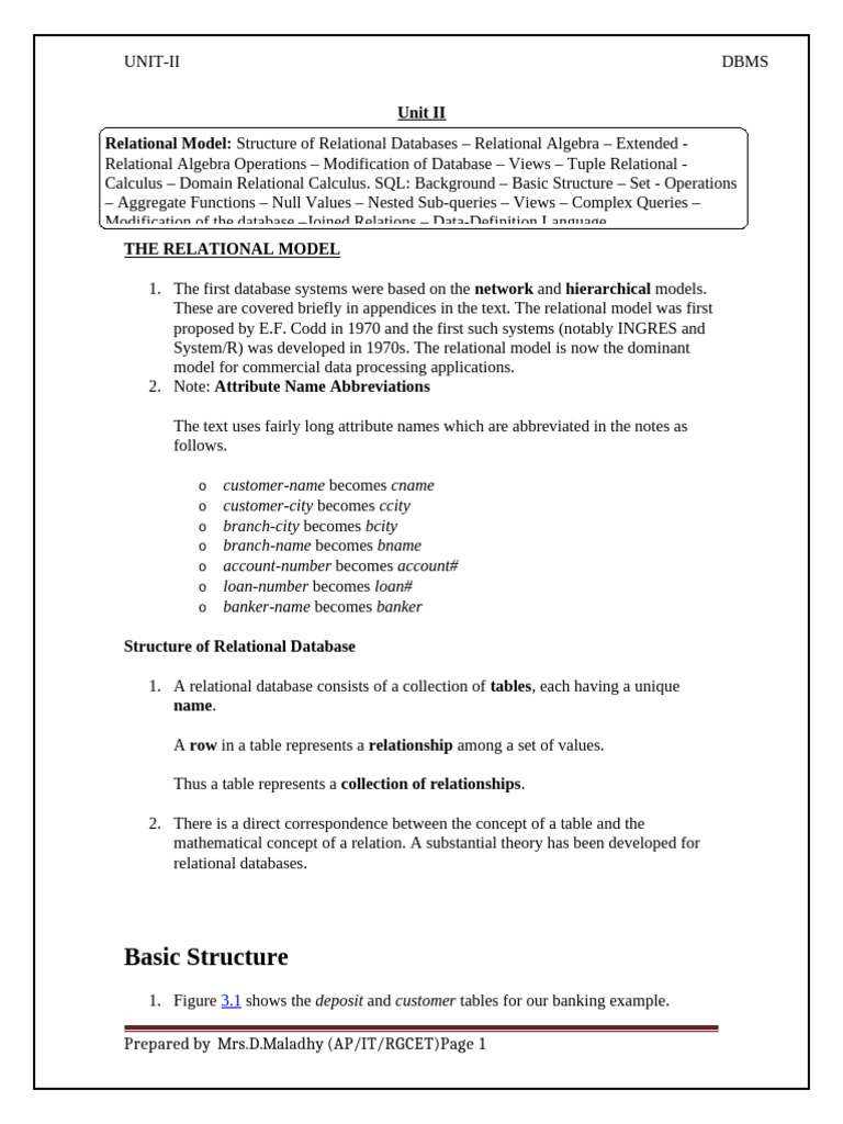 UNIT II | PDF | Relational Model | Relational Database UNIT II | PDF | Relational Model | Relational Database