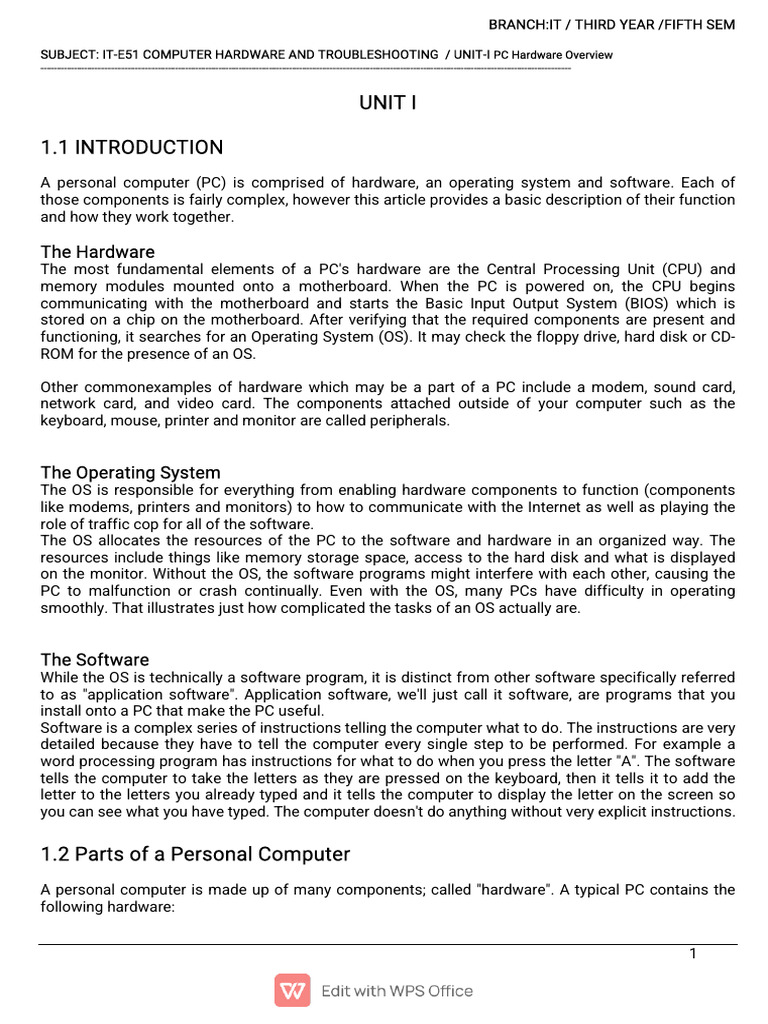 CHTS_UNIT- I | PDF | Computing | Computer Engineering