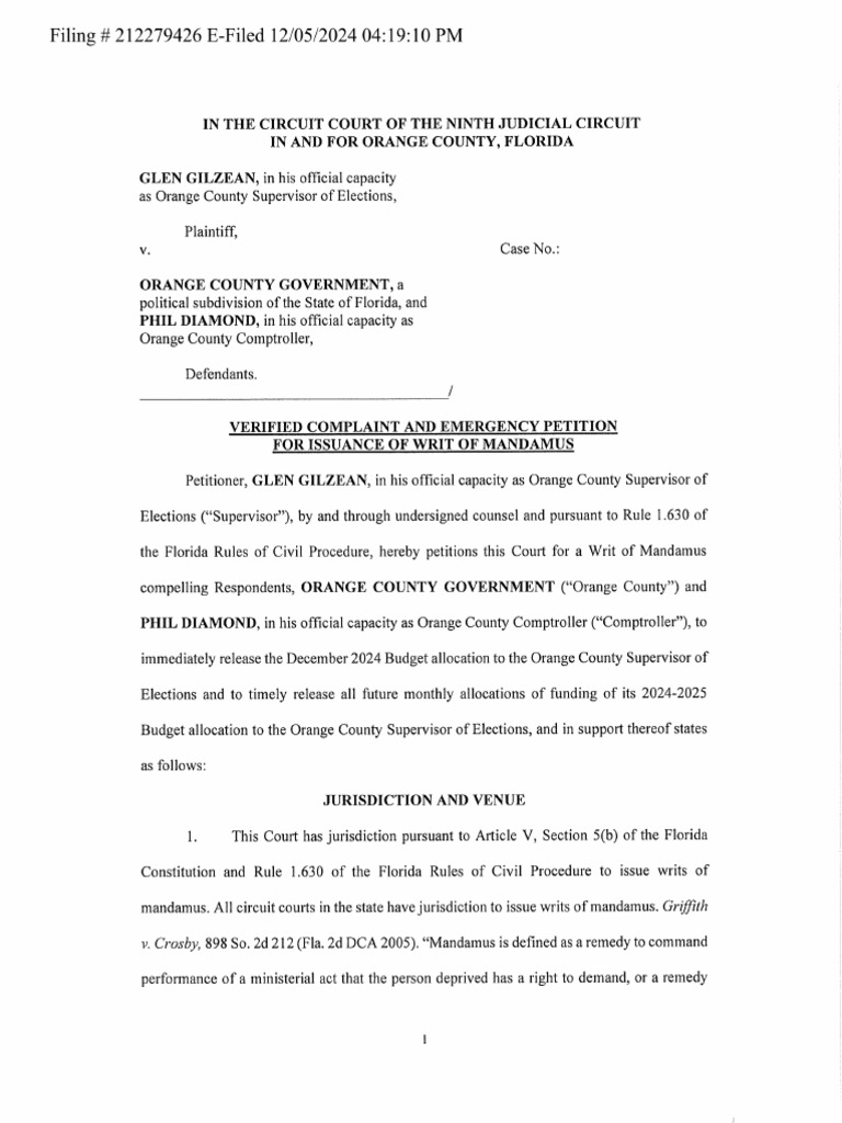 Supervisor of Elections Glen Gilzean Files Lawsuit Against Orange ...