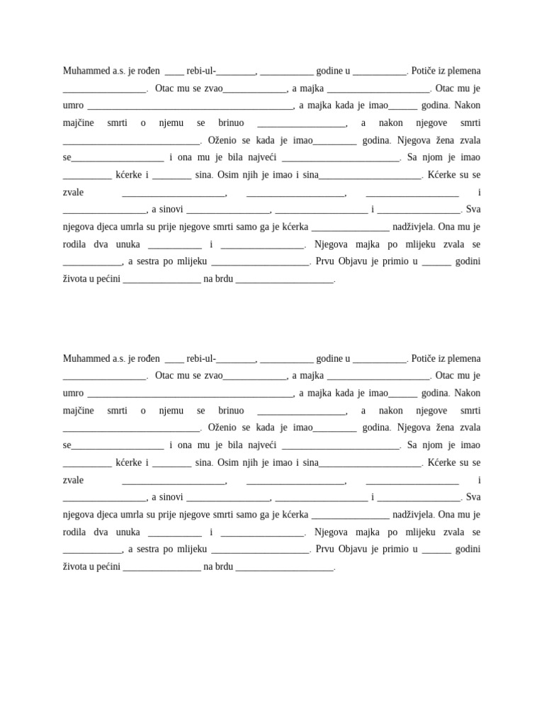 Muhammed A, Nastavni Listići | PDF