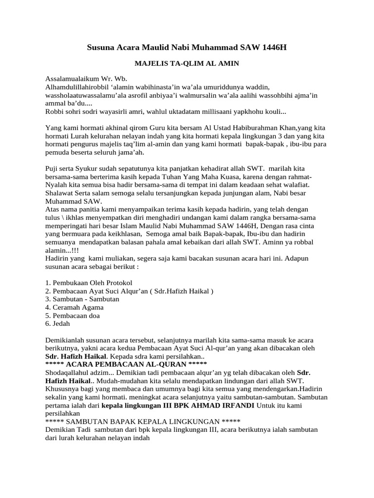 susuna-acara-maulid-nabi-muhammad-saw-1446H AL AMIN | PDF