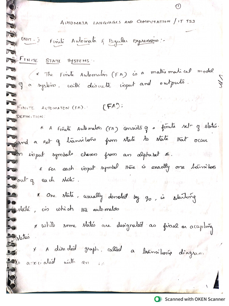 Toc Unit 1 Write Note | PDF