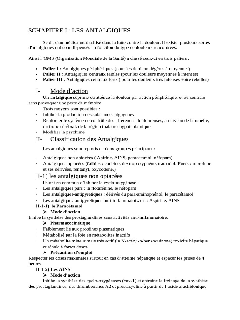 Classification et action des antalgiques | PDF | Antalgique | Médecine ...
