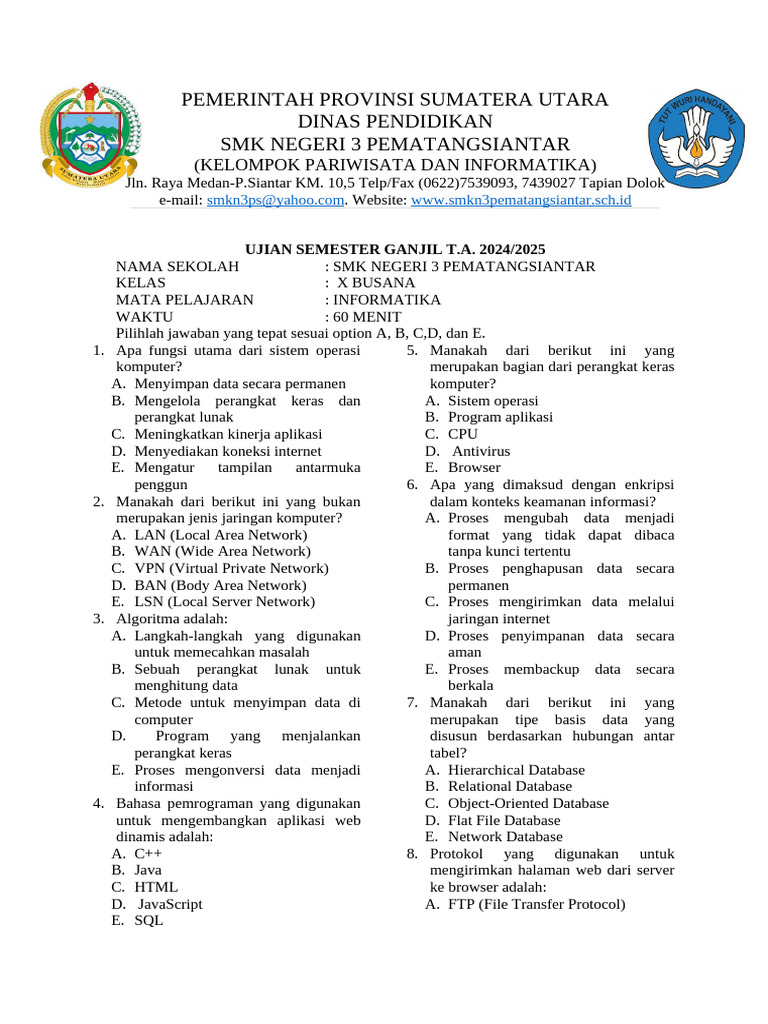 Soal Informatika Smster Ganjil | PDF