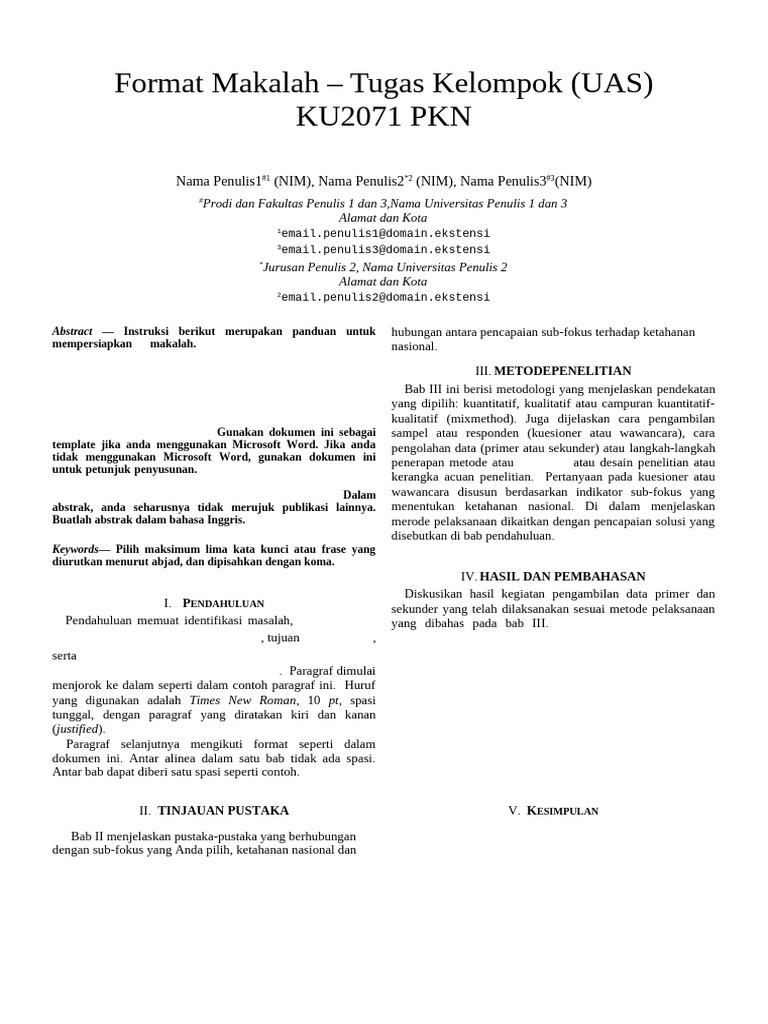 2024 - Template Tugas Artikel Kelompok - Matkul PKN | PDF
