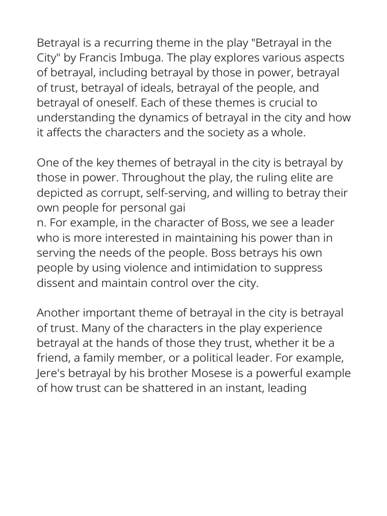 Themes of Betrayal in Imbuga's Play | PDF | Social Psychology
