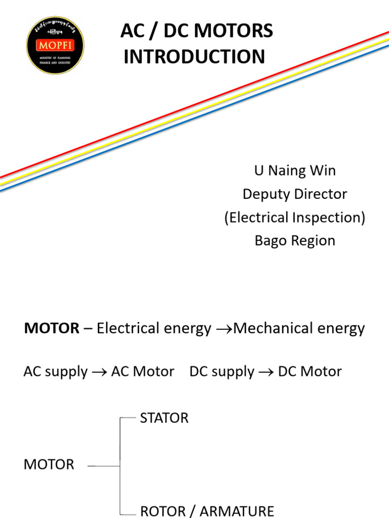 AC, DC Motors Introduction (U Naing Win) | PDF | Electric Motor | Manufactured Goods