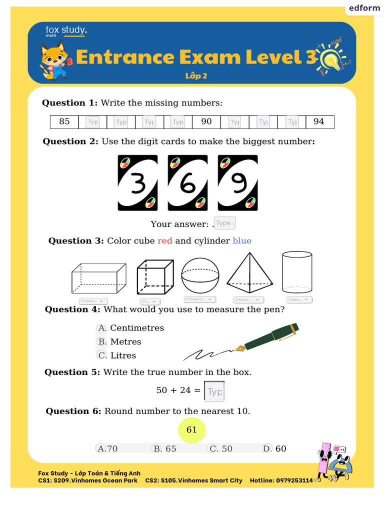 Print Entrance Test Grade 2 - Edform | PDF