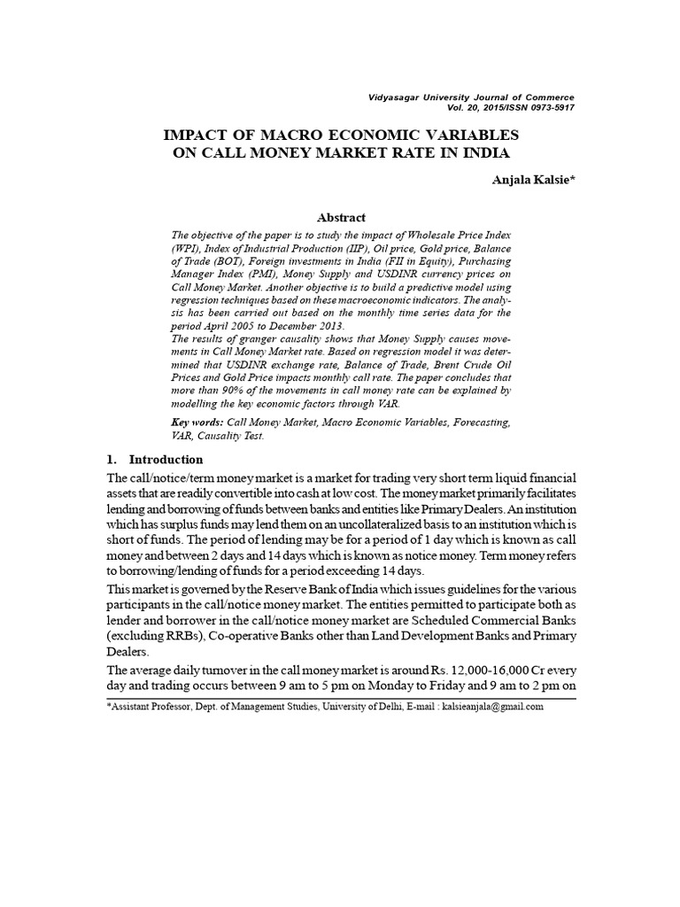 Impact of Macro Economic Variables On Ca | PDF | Vector Autoregression ...