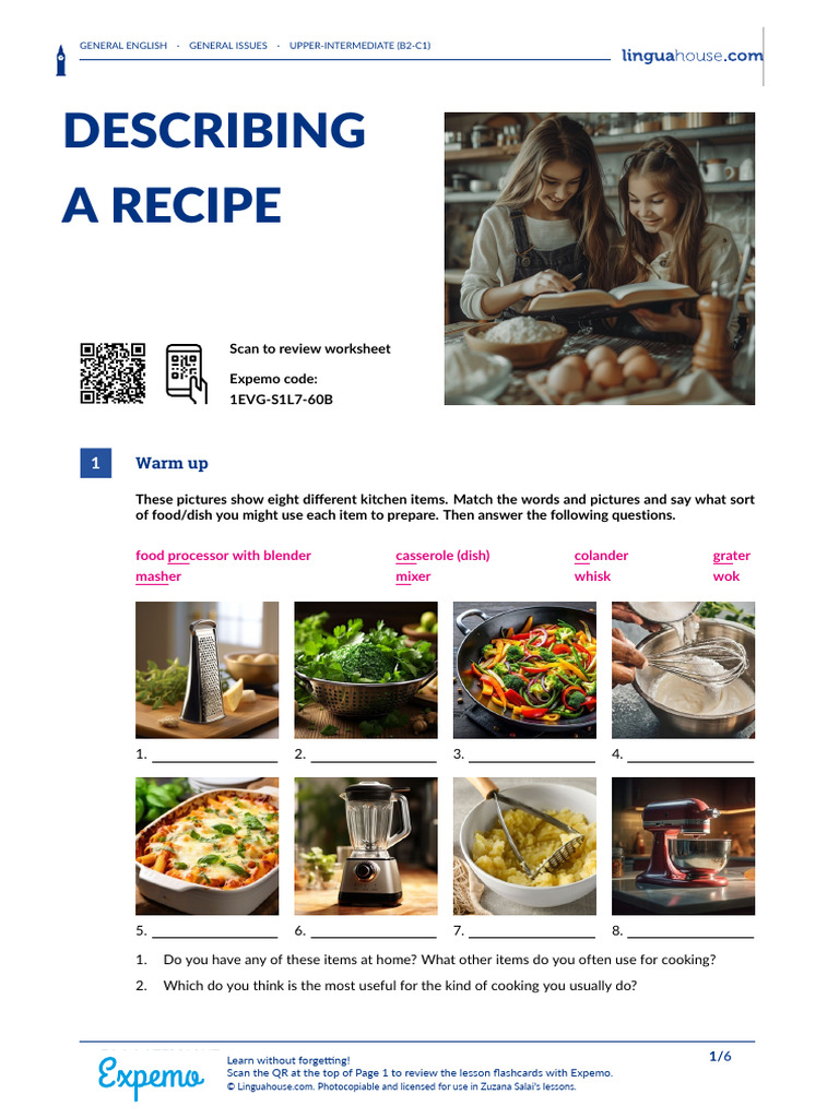 Describing A Recipe British English Student B2 C1 | PDF | Foods | Cooking
