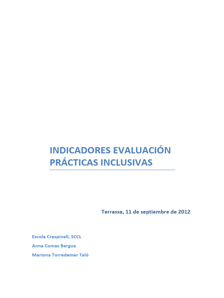 Indicadores Evaluacion Practicas Inclusivas Crespinell | PDF | Maestros | Evaluación