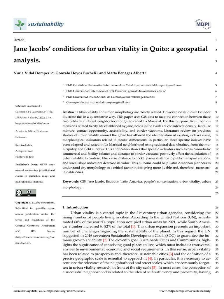 Jane Jacobs conditions for urban vitality in Quito_Sustainability | PDF | Sustainability | China