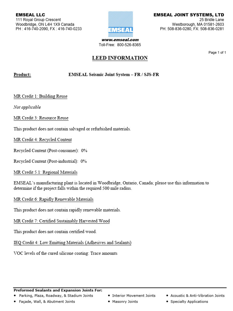 Emseal Leed Sjs FR | PDF