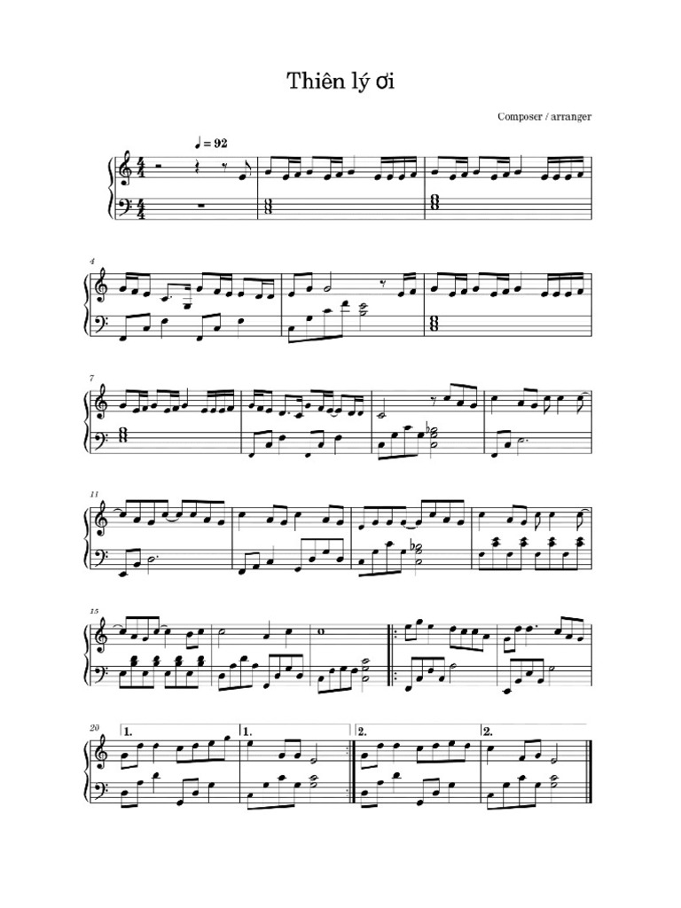 Sheet Piano Thien Ly Oi Jack | PDF