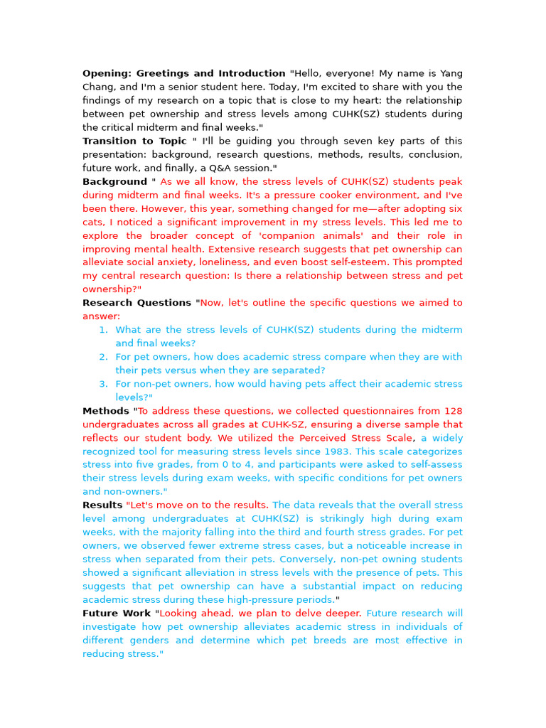 pre outline | PDF | Pet | Stress (Biology)