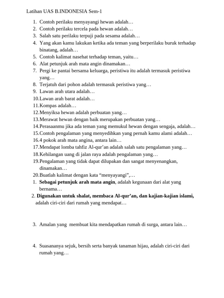 Latihan Soal UAS B.indo 3a Sem 1 | PDF