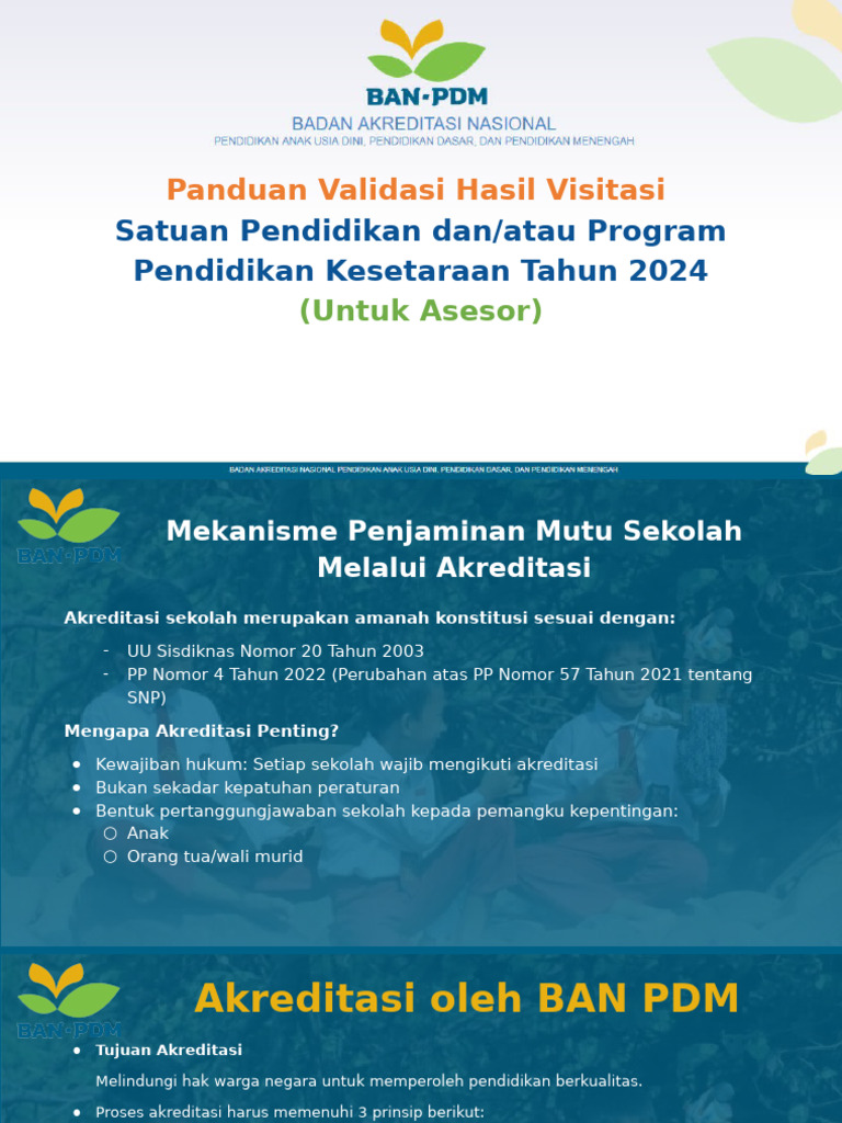 Panduan Validasi Hasil Visitasi Dasmen 2024 Untuk Asesor | PDF