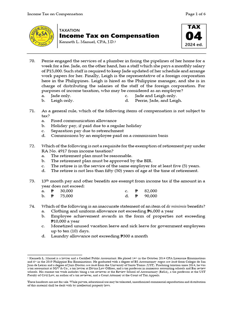 Income Tax Guidelines on Compensation | PDF | Income Tax | Taxes