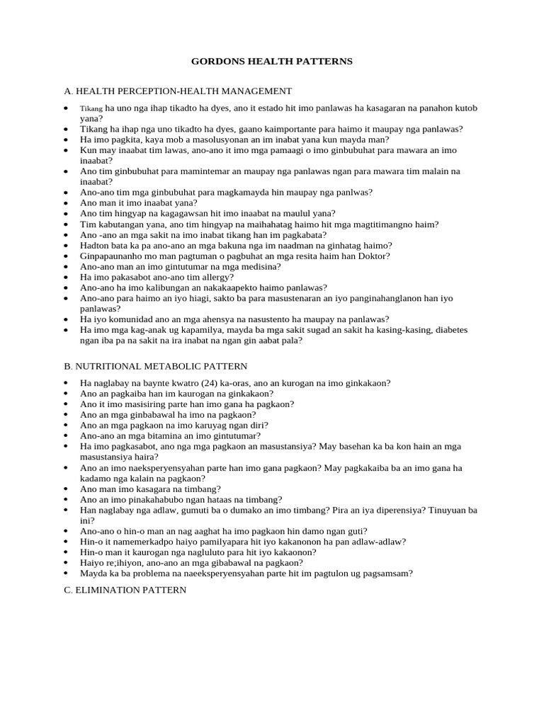 Gordons Health Patterns | PDF