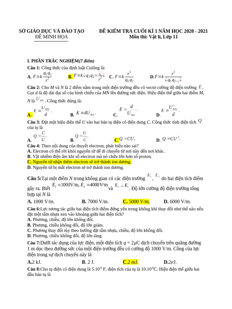 De On Cuoi Ki 1-Lop 11 | PDF