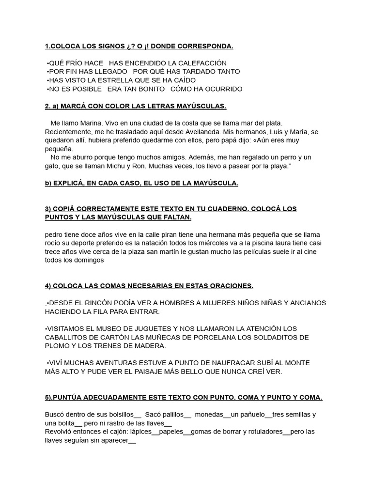 Ejercicios de Puntuación y Mayúsculas | PDF