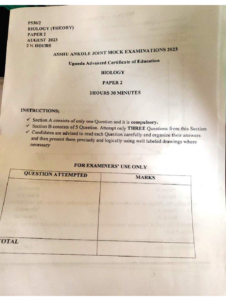 Asshu UACE BIO P2 Ankole | PDF