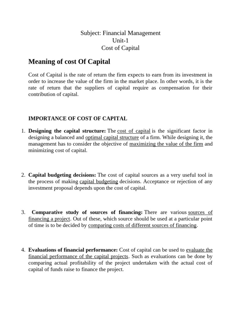 importance of cost of capital (1) | PDF | Capital Asset Pricing Model | Cost Of Capital