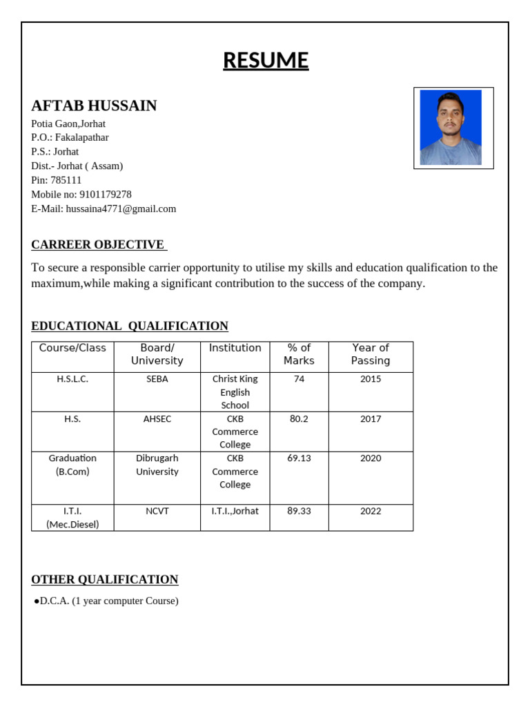 Resume: Aftab Hussain | PDF