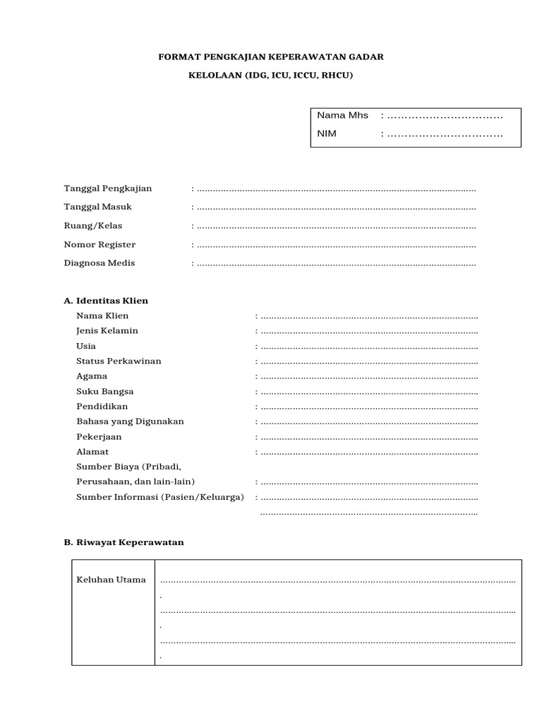 Format Pengkajian Keperawatan Gadar | PDF