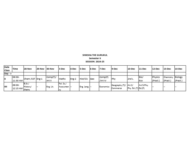 Semester Ii Time Table | PDF