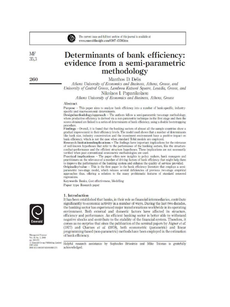Determinants of Bank Efficiency Evidence | PDF
