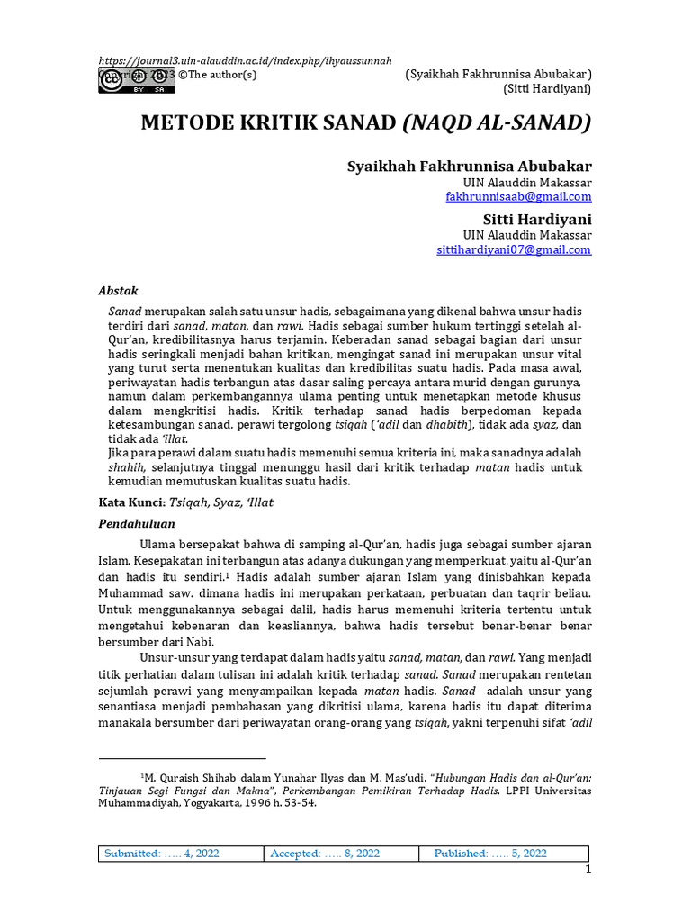 Metode Kritik Sanad Naqd Al Sanad | PDF
