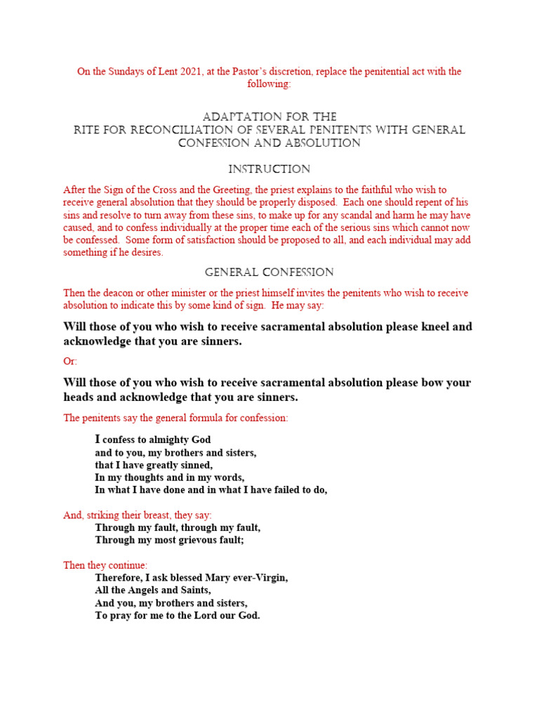General Confession and Absolution | PDF | Penance | Confession (Religion)