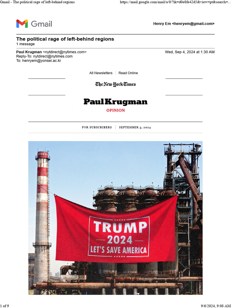 2b - Krugman - The Political Rage of Left-Behind Regions - 2024-0906 | PDF | Medicare (United ...