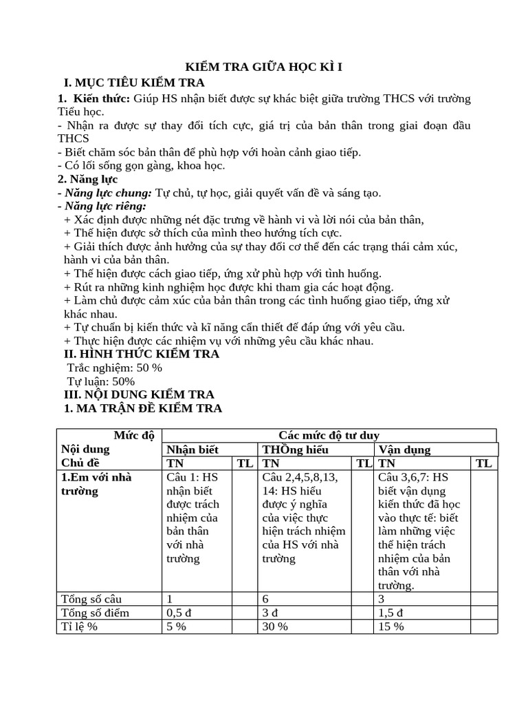 Tuần 10. Hdtnhn Lớp 6. Kiểm Tra Giữa Học Kì i | PDF