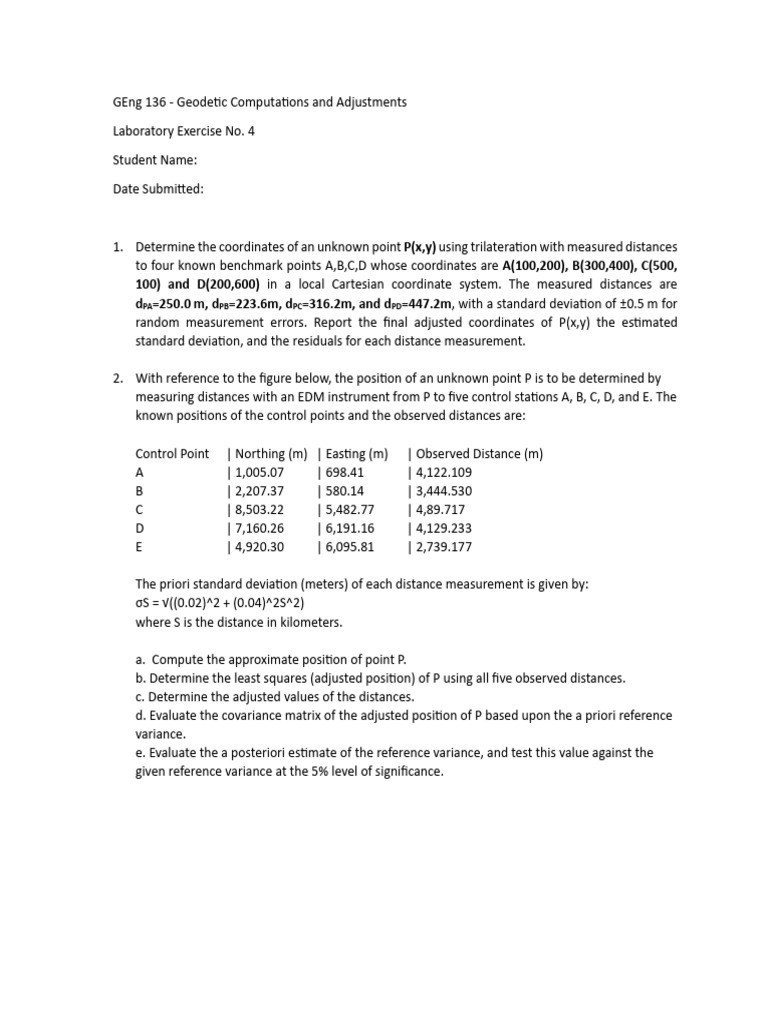 Lab Ex 4. LSA in Trilateration | PDF
