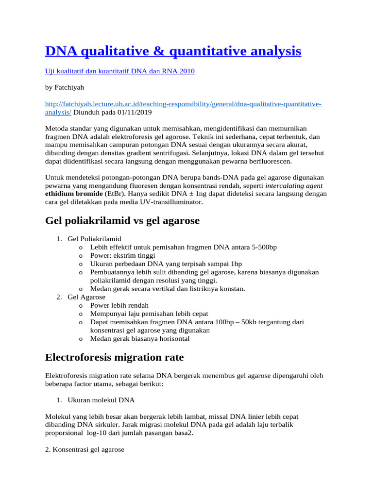 DNA Qualitative Quantitative Analysis - Elektroforesis | PDF
