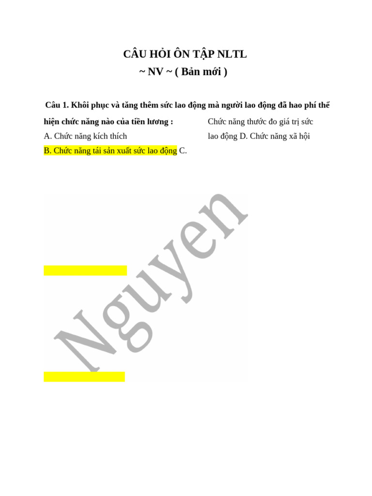 Ngan-Hang-Cau-Hoi-NLTL-Nguyen-Vy | PDF