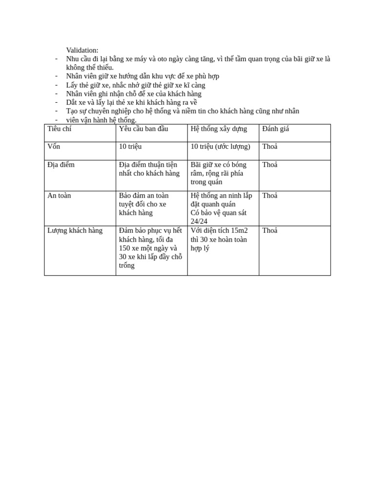 Validation Bãi Xe | PDF
