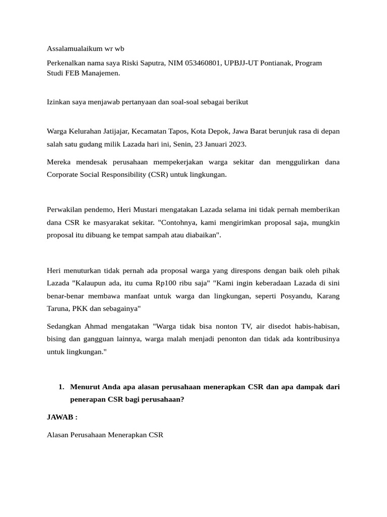 Tugas Tuton 1 Manajemen | PDF